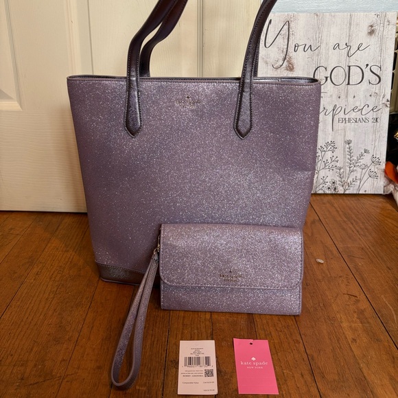 kate spade | Bags | Kate Spade Purple Glitter Tote And Wallet Set ...